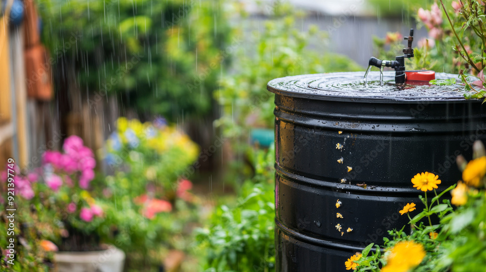 Collect and store rainwater in a tank. Use pipes to direct the ...