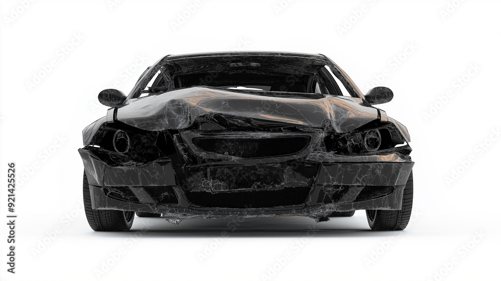 heavily damaged wrecked car on white background, illustrating vehicle ...
