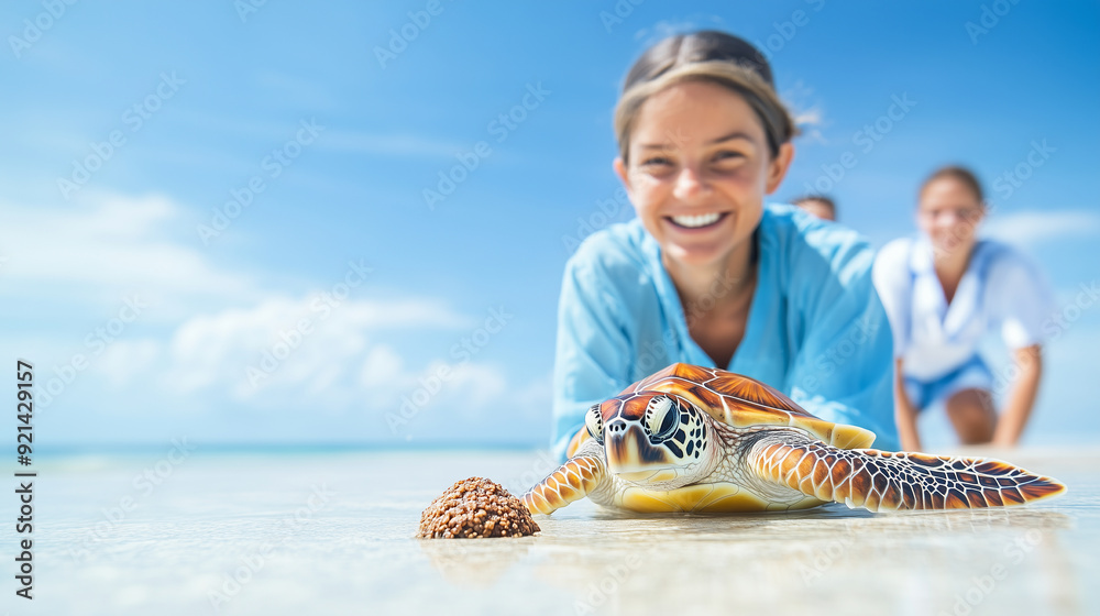 Passionate marine conservationist, documenting a sea turtle hatching ...