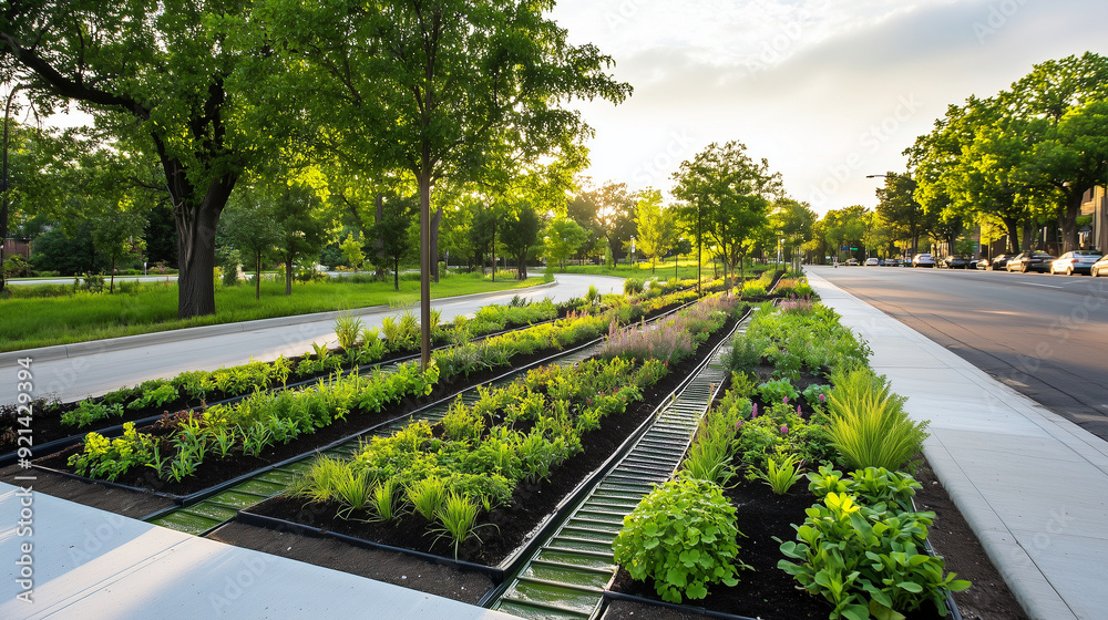 City landscape designers, creating a vibrant green street featuring ...