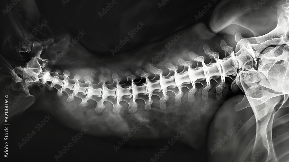 Human Spinal Column X-ray: A detailed grayscale medical imaging of the ...