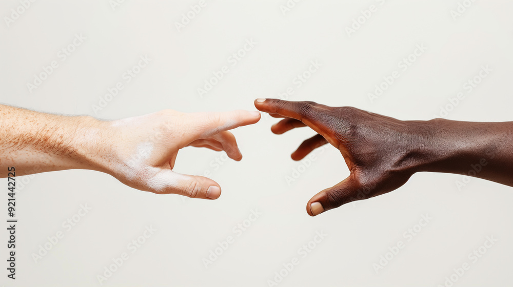 Reaching Across Divides: Two hands, one white and one black, reach ...
