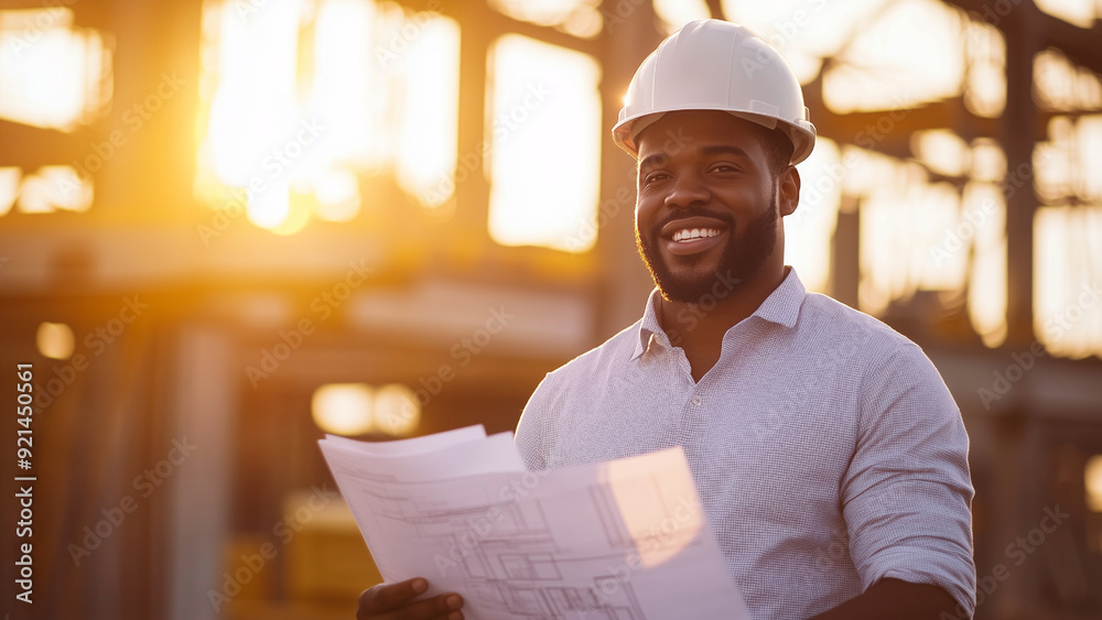 construction site lit by the early morning sun a black african project ...