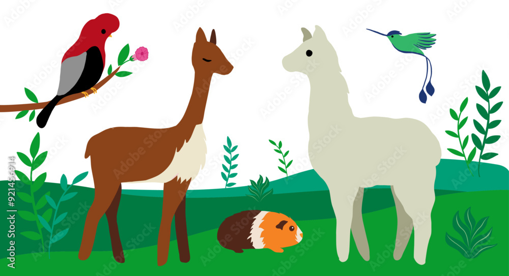 Vetor de Peruvian wildlife vector illustration with plants. This ...