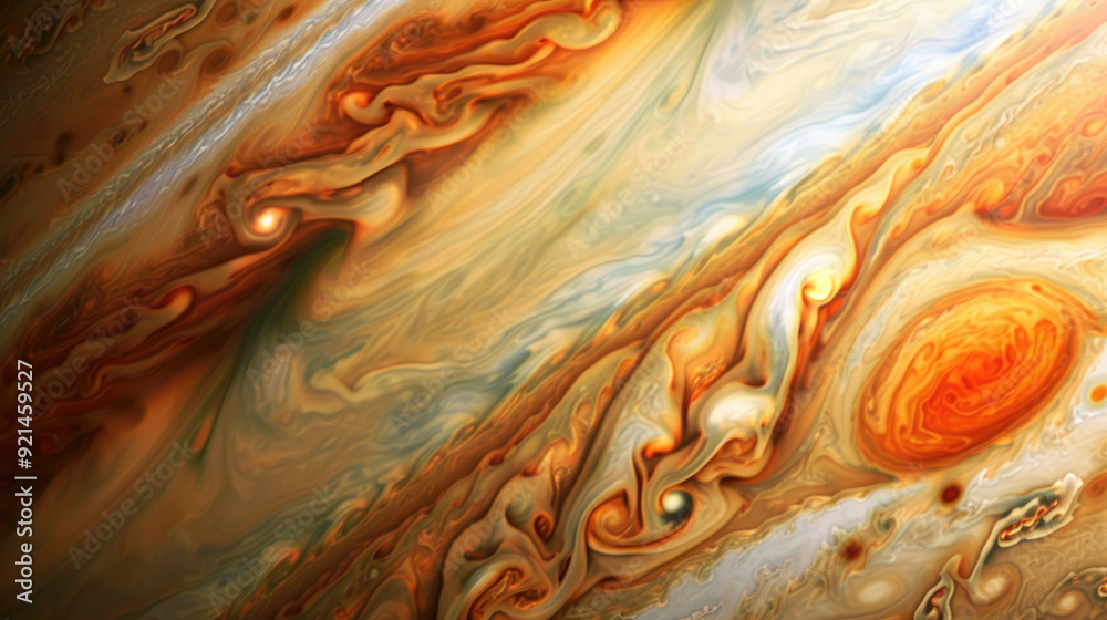 Jupiter in outer space closeup, texture of gas clouds with atmospheric ...
