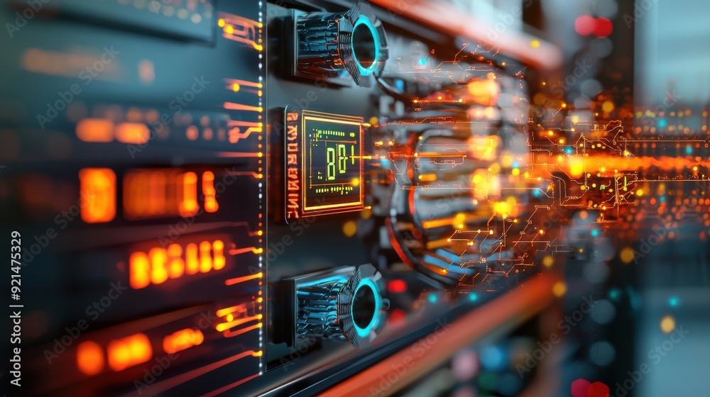 Detailed close-up of a modern HVAC system control panel with ...