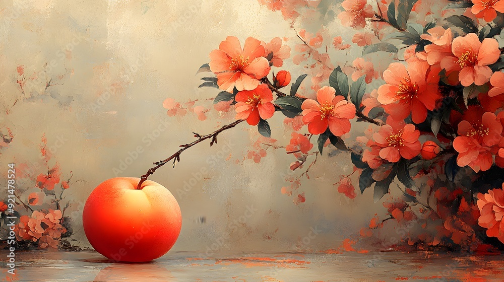 Auspicious Peach with Classic Patterns: A peach illustrated with ...