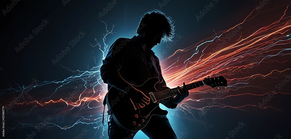 Guitarist with Electric Shock Silhouette of a guitarist strumming with ...
