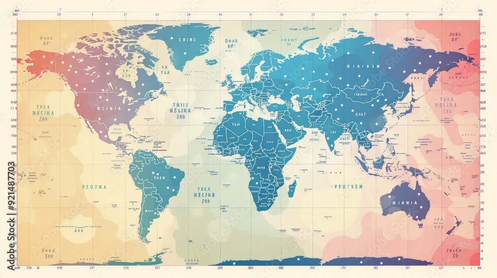 Create a detailed world map focused on international time zones ...