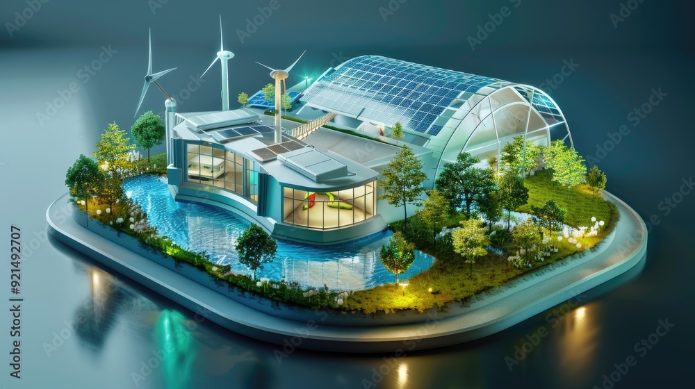 Color photo of an innovative renewable energy concept model, combining ...