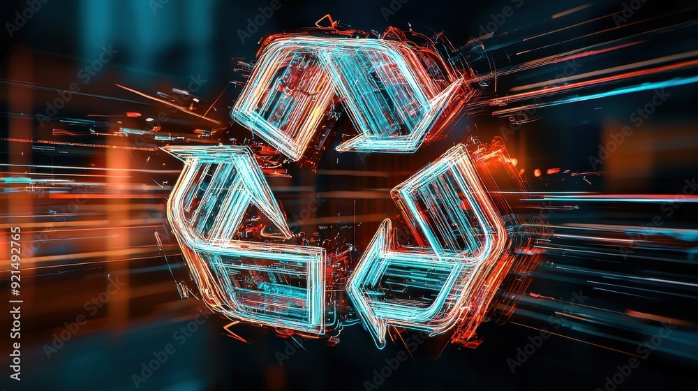 Highly detailed view of a surreal and exaggerated recycle symbol, taken ...