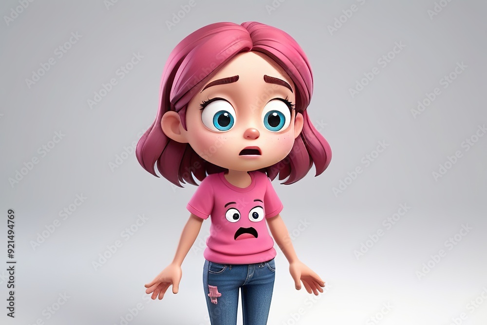 Sad crying cartoon character young girl wearing a pink t-shirt and ...