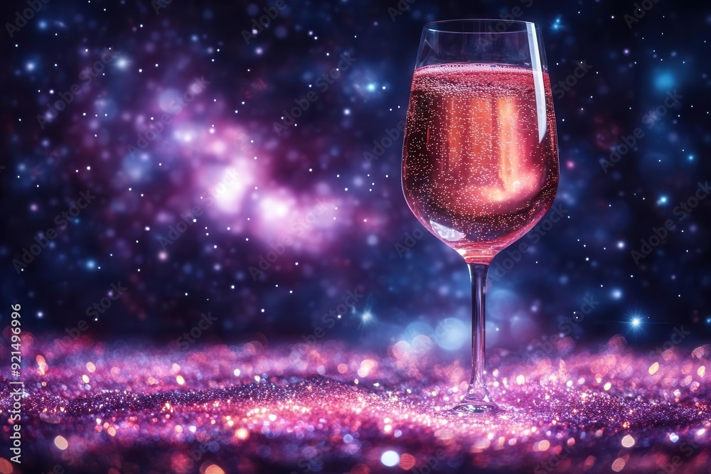 levitating crystal wine glass filled with effervescent liquid that ...