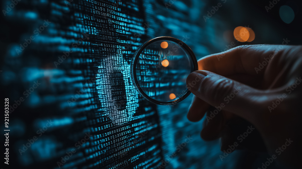 Professional digital copyright background with a businessman examining ...