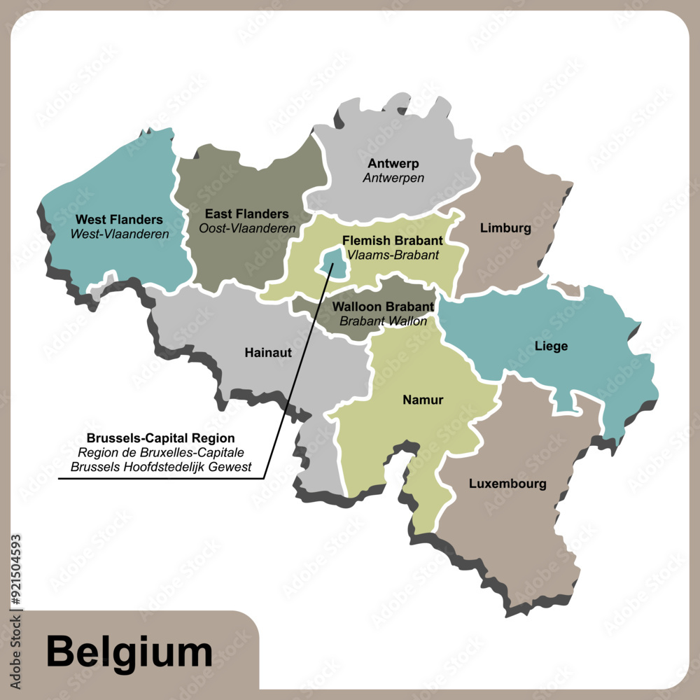 Editable Vector Map of Belgium with Detailed Regional Borders, Color ...
