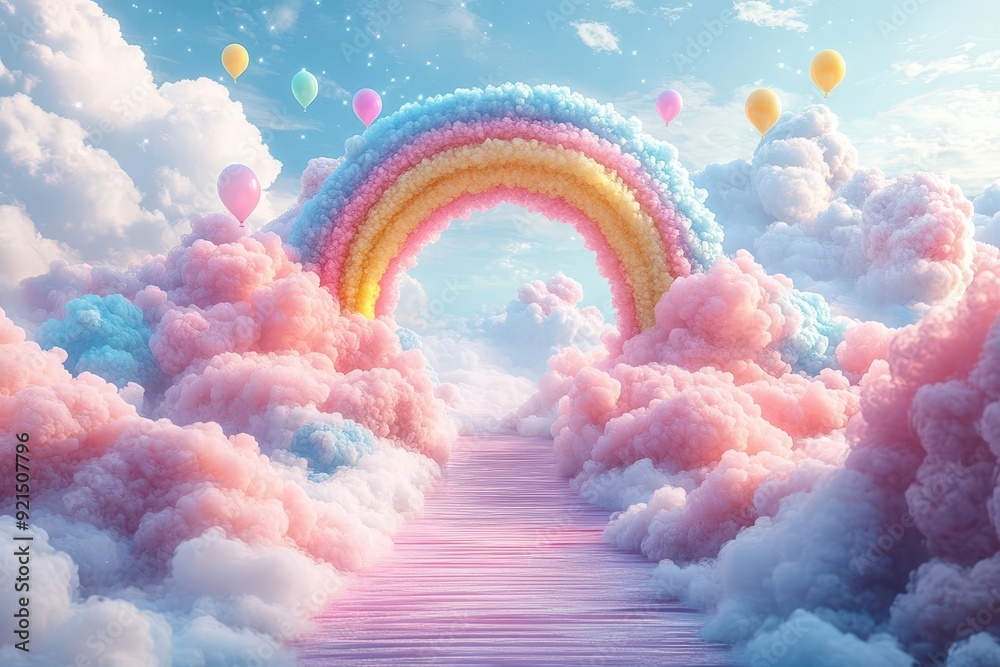 surreal 3d rainbow bridge connecting floating islands of dreams vibrant ...