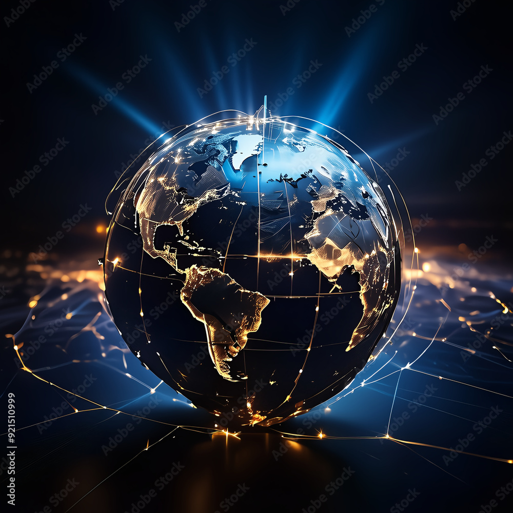 Hologram Globe with World Map and Glowing Data Streams: AI-Driven ...