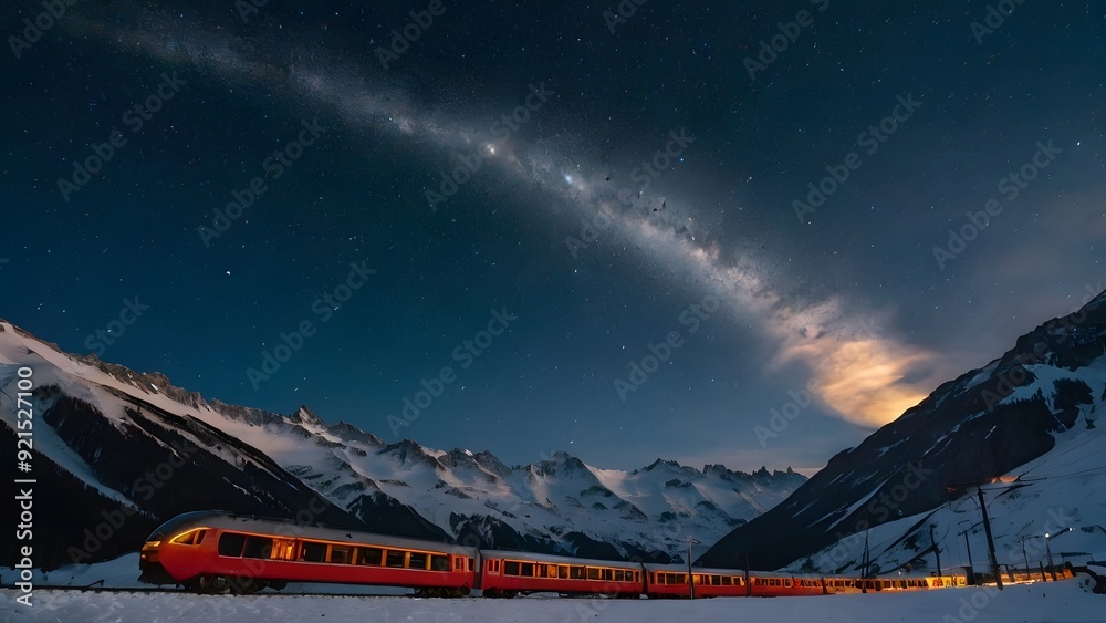 A luxury train, the Glacier Express, winds its way through the snow-capped Swiss Alps as a rare ...