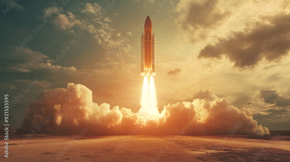 un cohete espacial despegando de la tierra para ir a l universo dejando ...