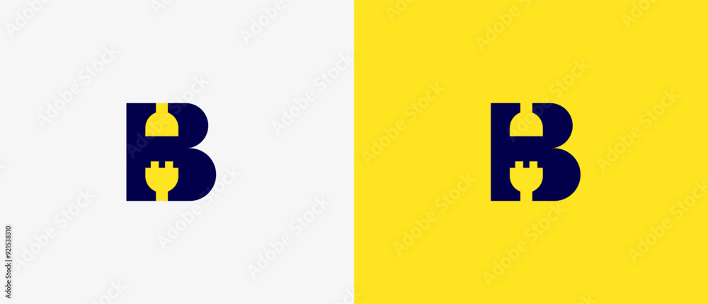 Logo Minimalist letter B and electrical connect in negative space ...