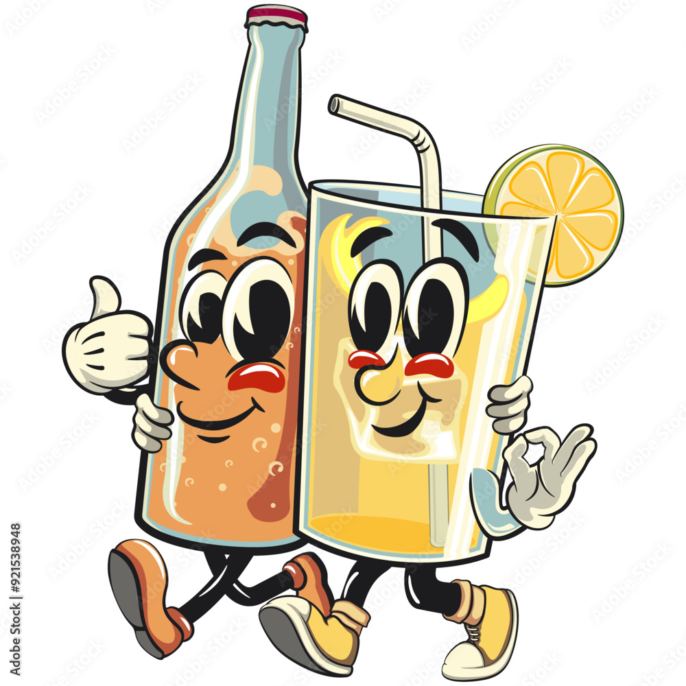 lemon ice cartoon character retro vector design walking with the glass ...