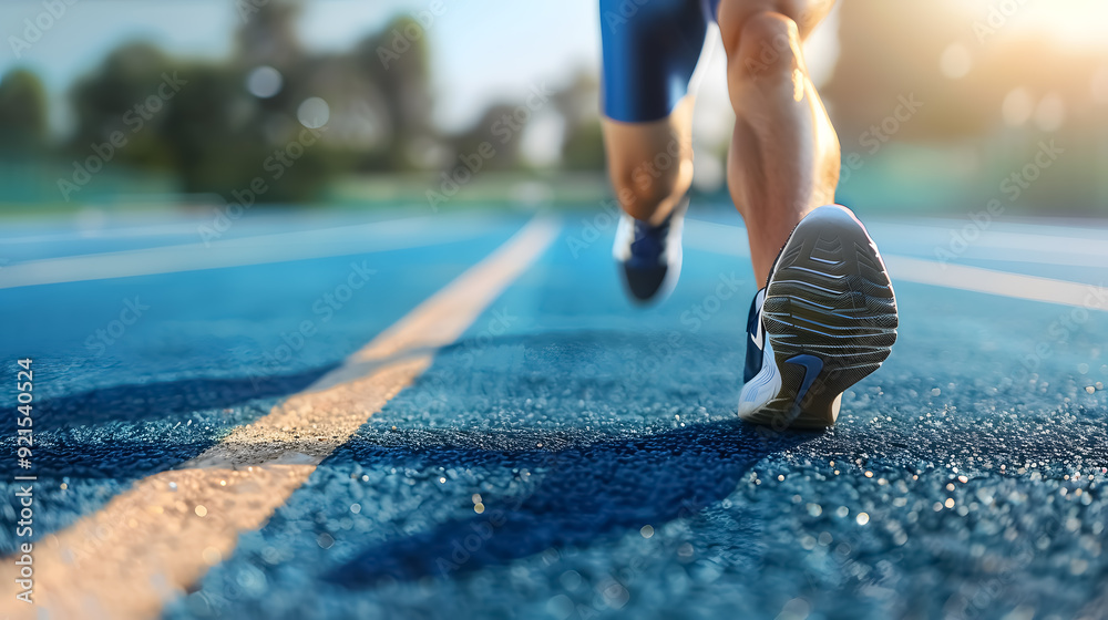 Sprinting Man on Track: Panoramic banner of a sprinter athlete running ...