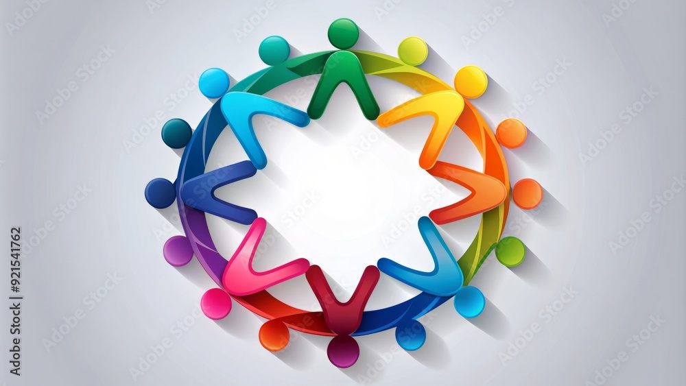 Stylized logos of diverse shapes and colors interconnected, forming a ...