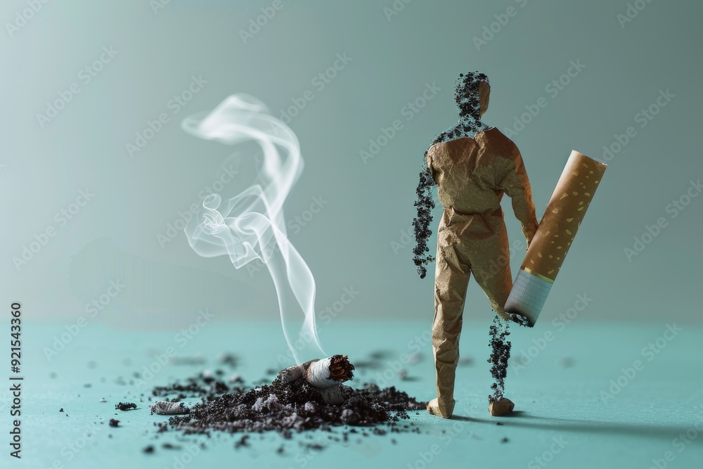 Surreal portrayal of a man with a giant cigarette highlighting the ...