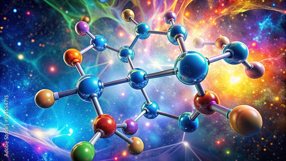 Colorful illustration of ethylene molecule structure, featuring carbon ...