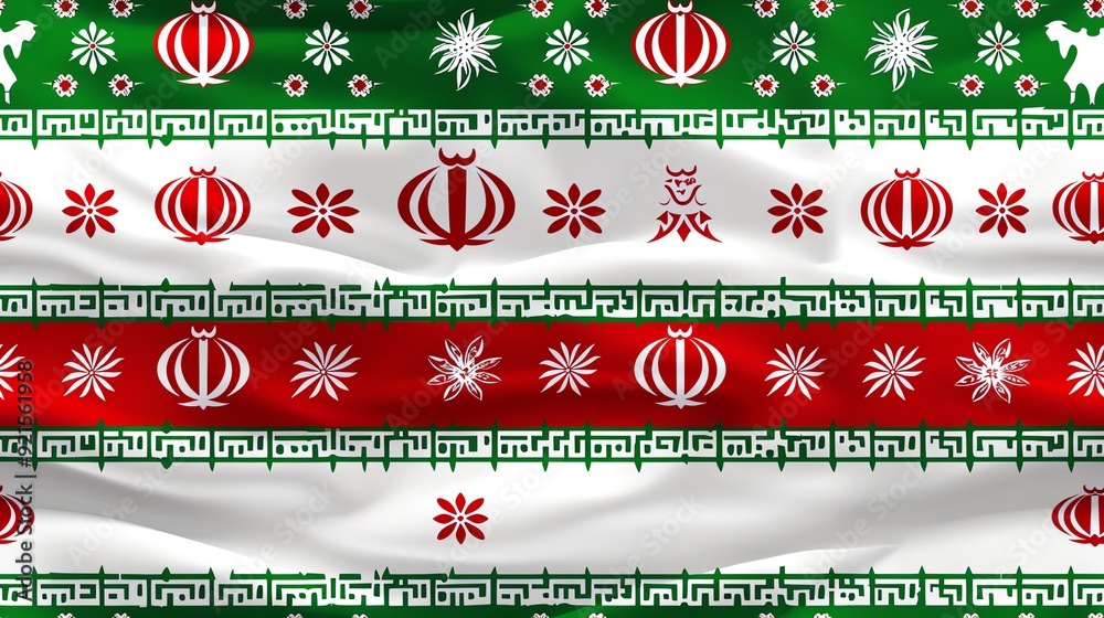 Minimalist seamless pattern of the Iranian flag in a handdrawn style ...