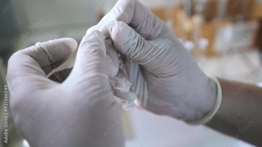 A researcher seals a seal on a sample tube. Close-up of a test tube and ...