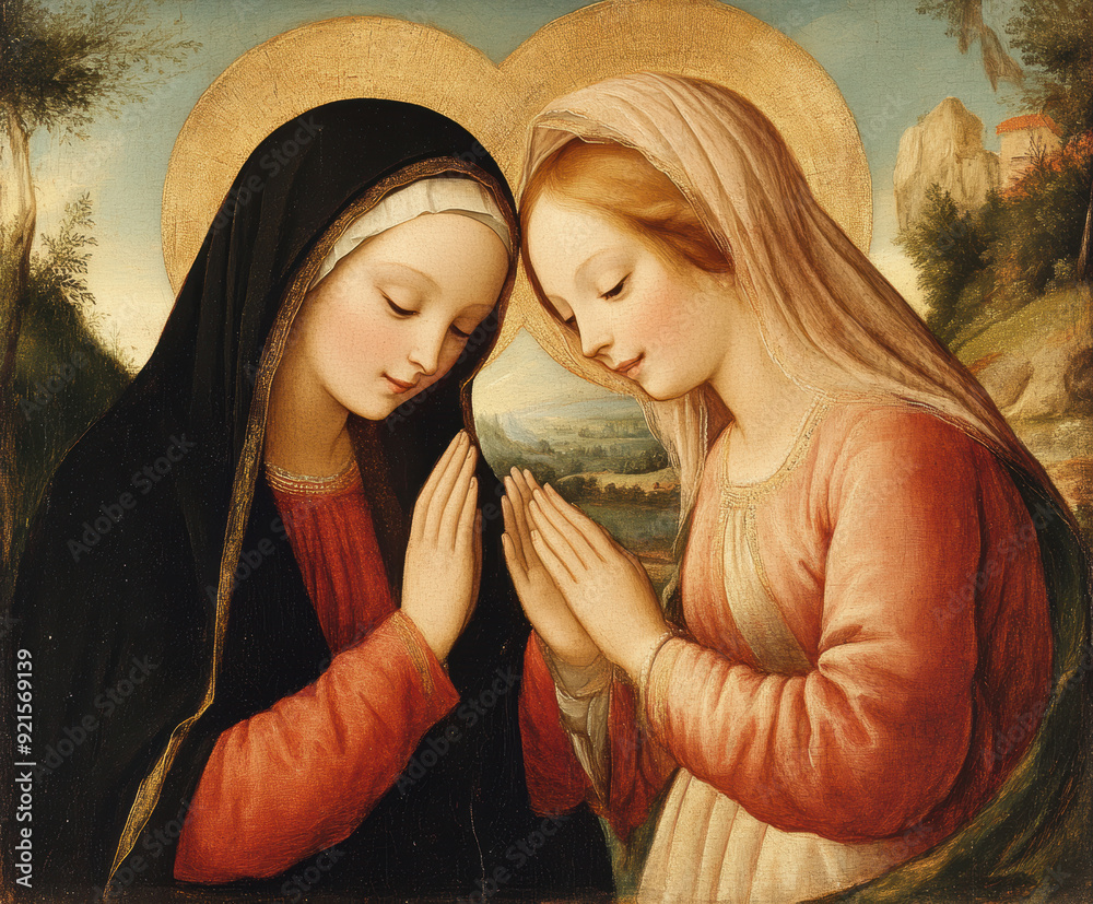 painting of the Visitation depicting the biblical scene in which a ...