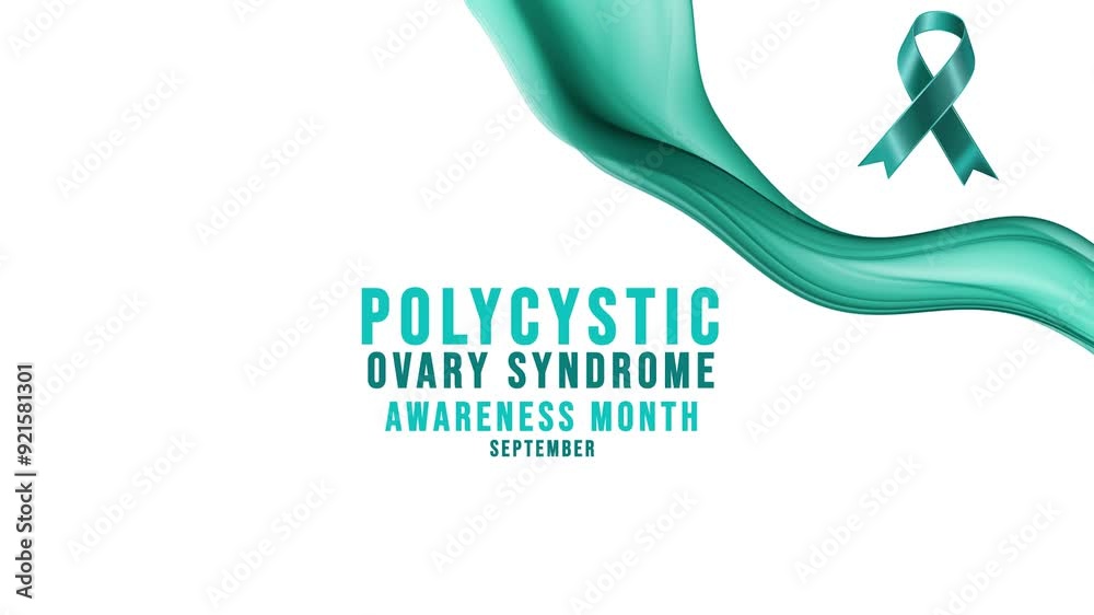 Polycystic ovary syndrome awareness month. Teal color ribbon wave ...