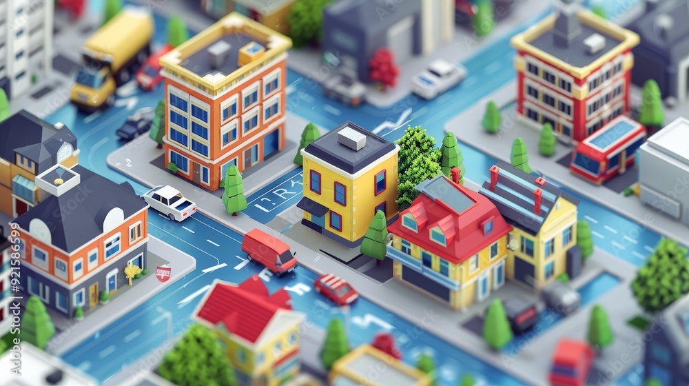 An isometric view of a city's disaster preparedness infrastructure with ...