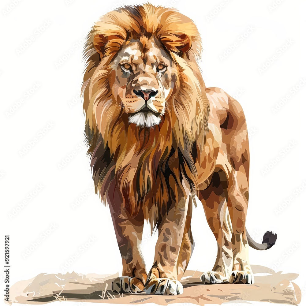 Regal lion surveying its territory vector white background 958 lion ...