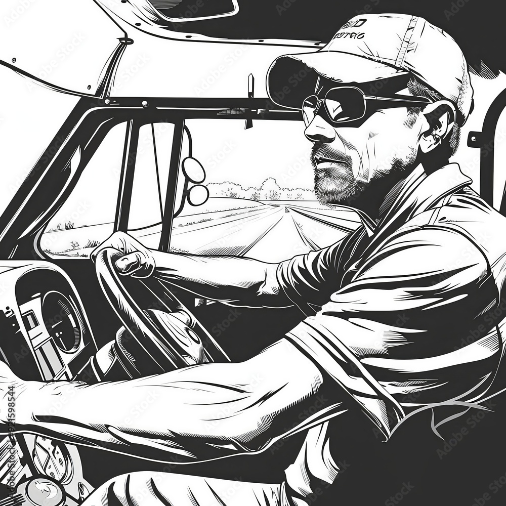 Truck driver line art 2 colors 3417 vector, illustration, drawing ...