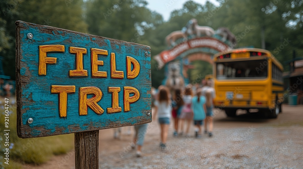 “FIELD TRIP” sign - kids - students - bus - park - zoo - farm - school ...