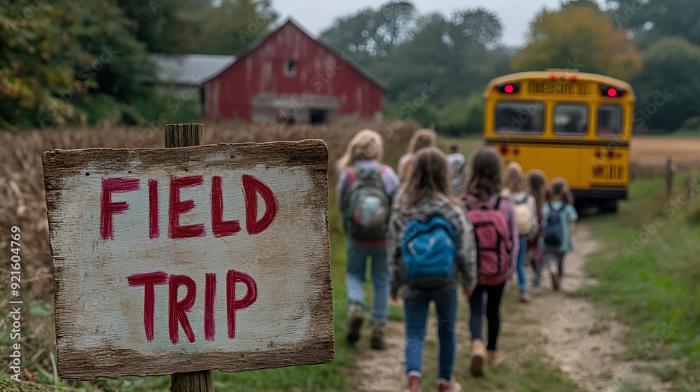“FIELD TRIP” sign - kids - students - bus - park - zoo - farm - school ...