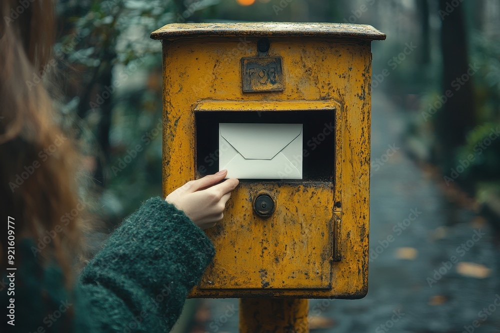 Hand Placing Letter in Vintage Yellow Mailbox – Traditional Mail ...