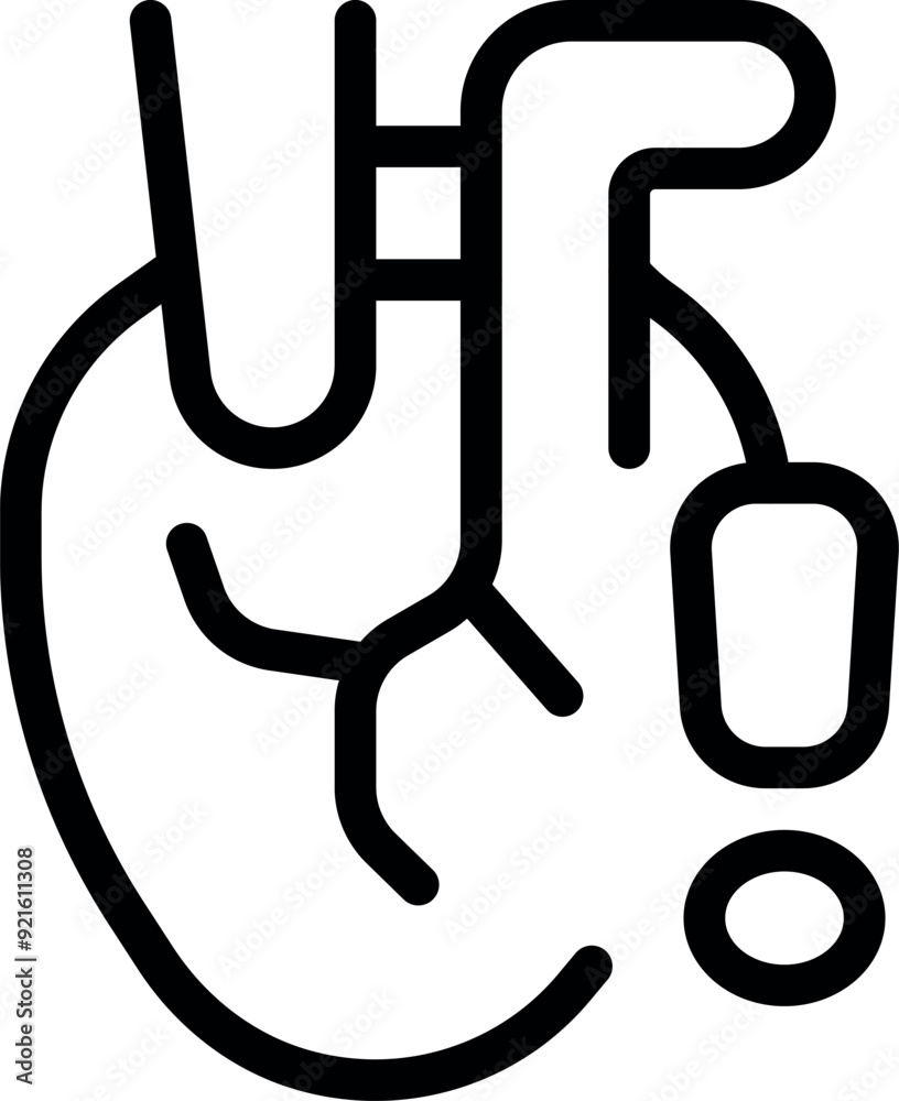 Line art icon of a heart transplant surgery replacing a human heart ...