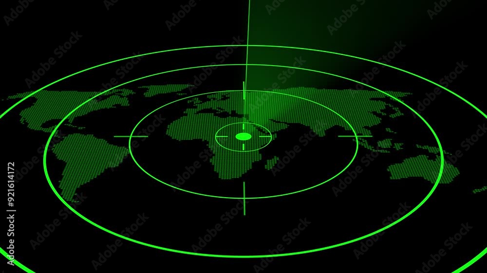 Radar screen animated, cyan color 3d world map radar HUD animation ...