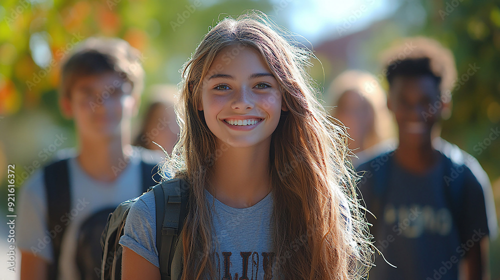Group of young students on their way to college, ready for back to ...