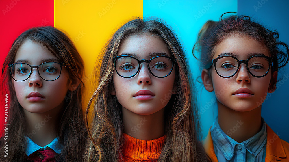 High-resolution collage of students from different grades on a bold ...