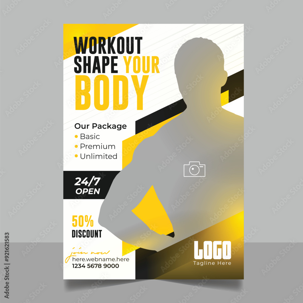 Gym flyer A4 Fitness poster template and bodybuilding training center ...