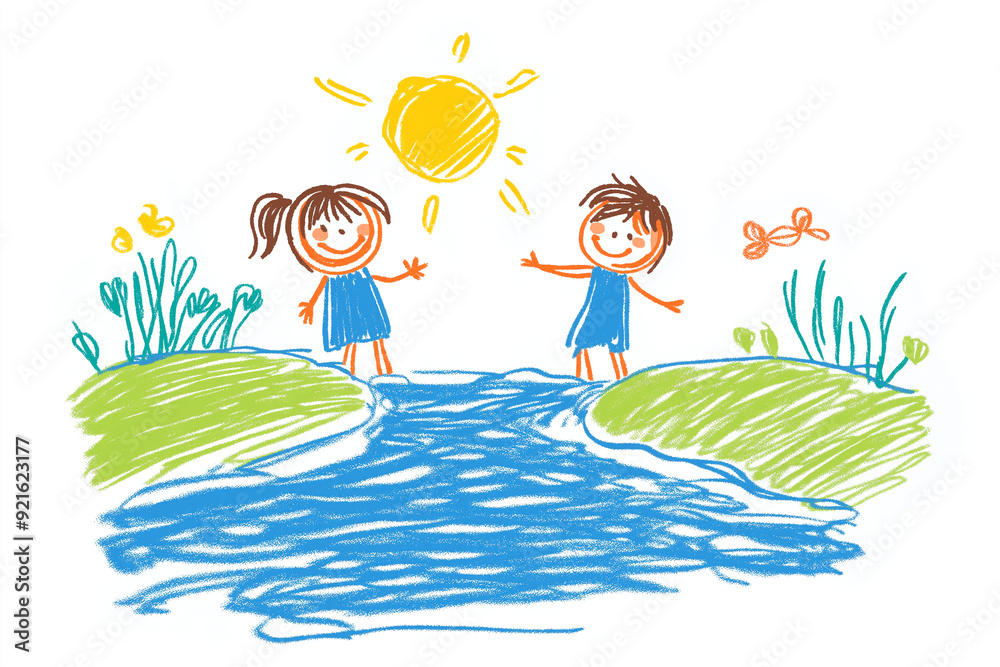 Children art in notebook kids design by Color pencil. Children hand ...