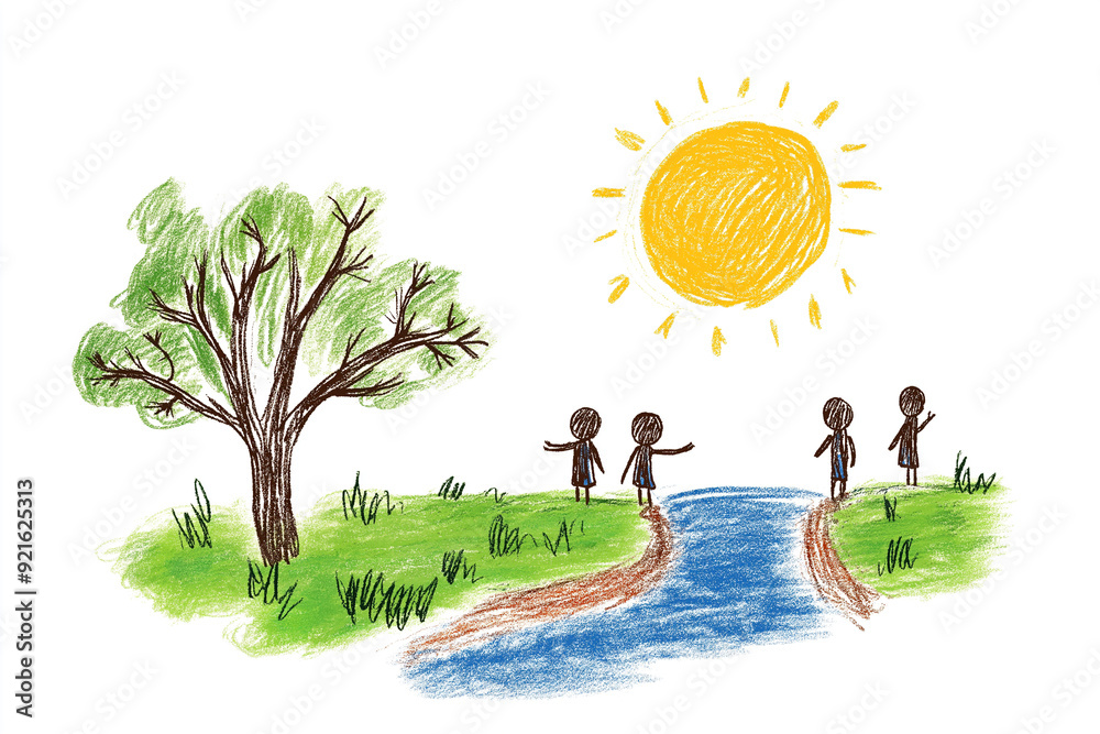 Children art in notebook kids design by Color pencil. Children hand ...