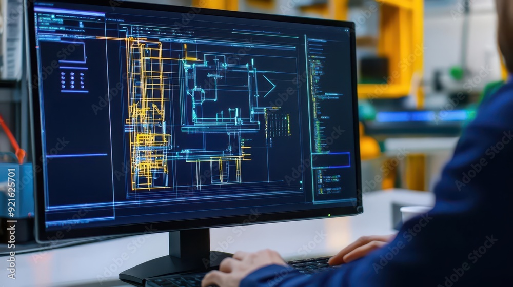 detailed 3d cad software interface on computer screen electronic ...