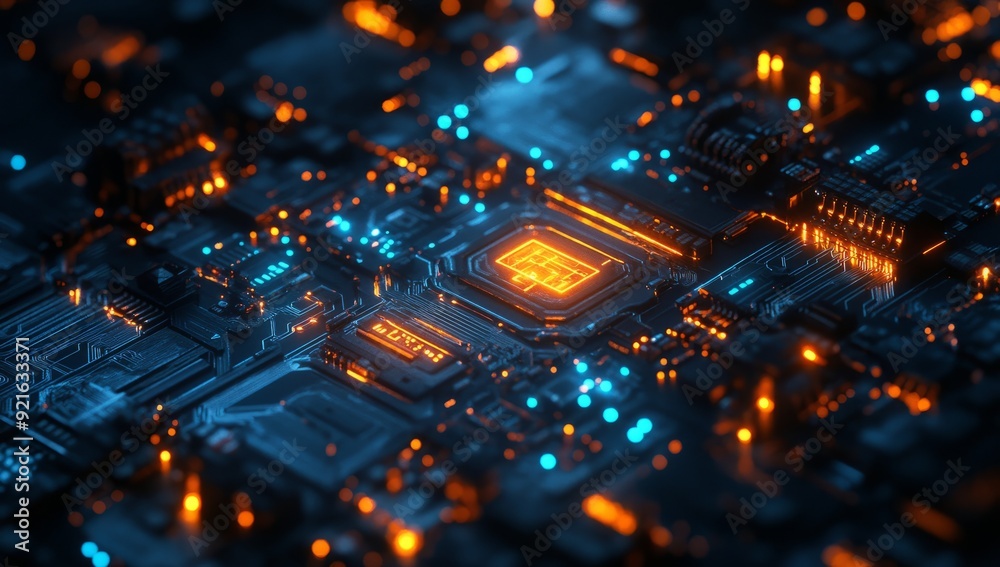 High-tech futuristic background with glowing digital elements and ...