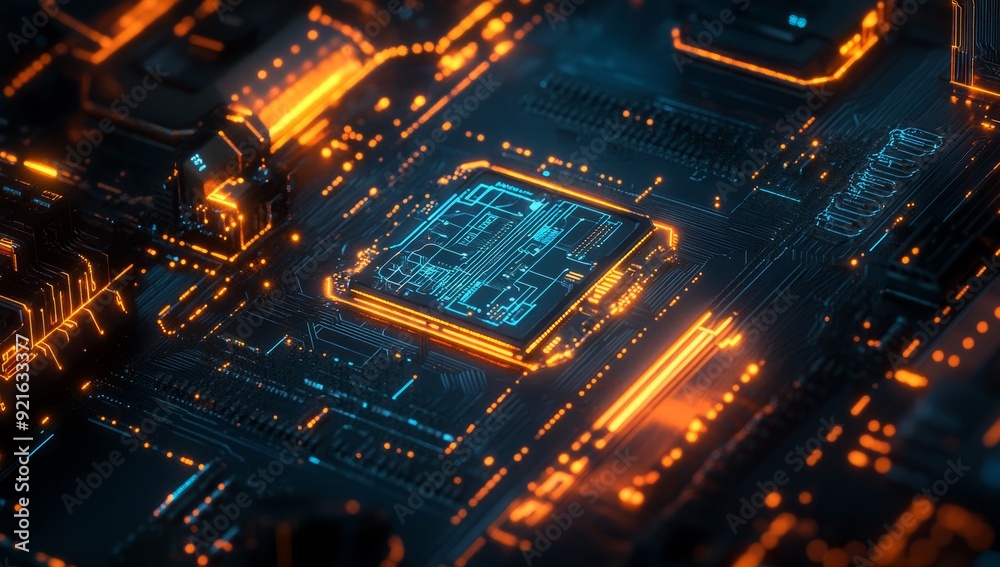 High-tech futuristic background with glowing digital elements and ...