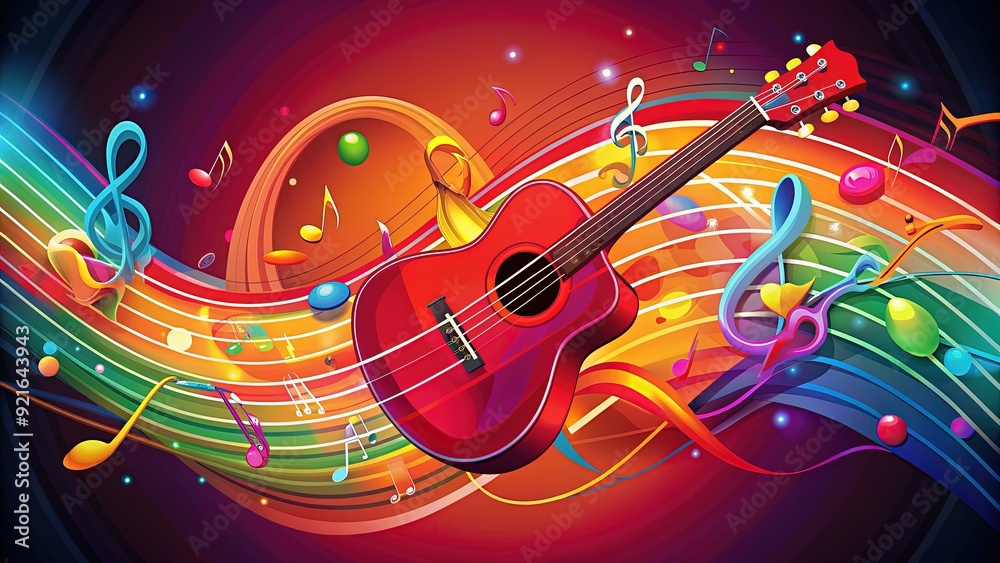 Colorful vector illustration of swirling music notes and treble clefs ...
